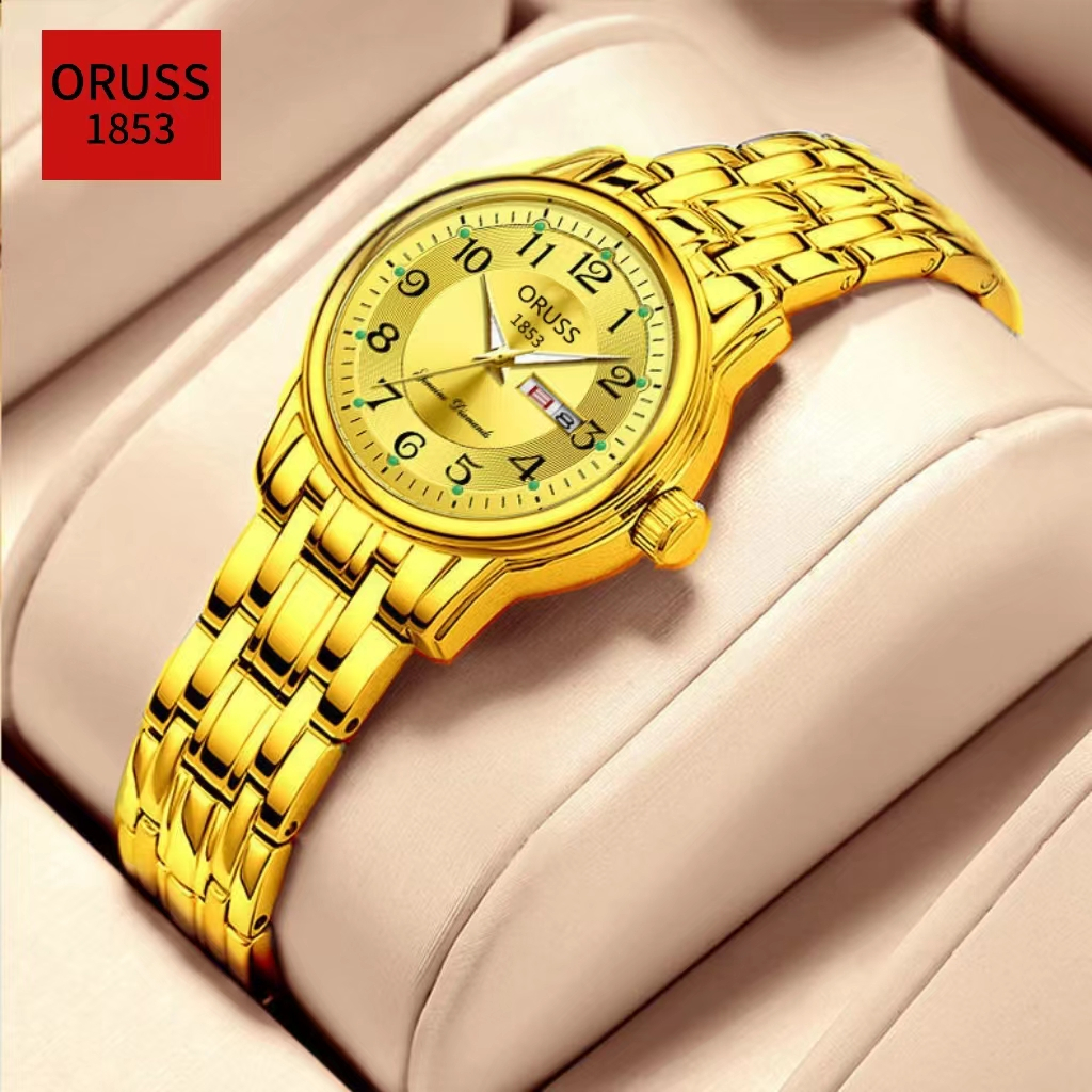 ORUSS Original Women/Men Luxury Dual Calendar Stainless Steel ...