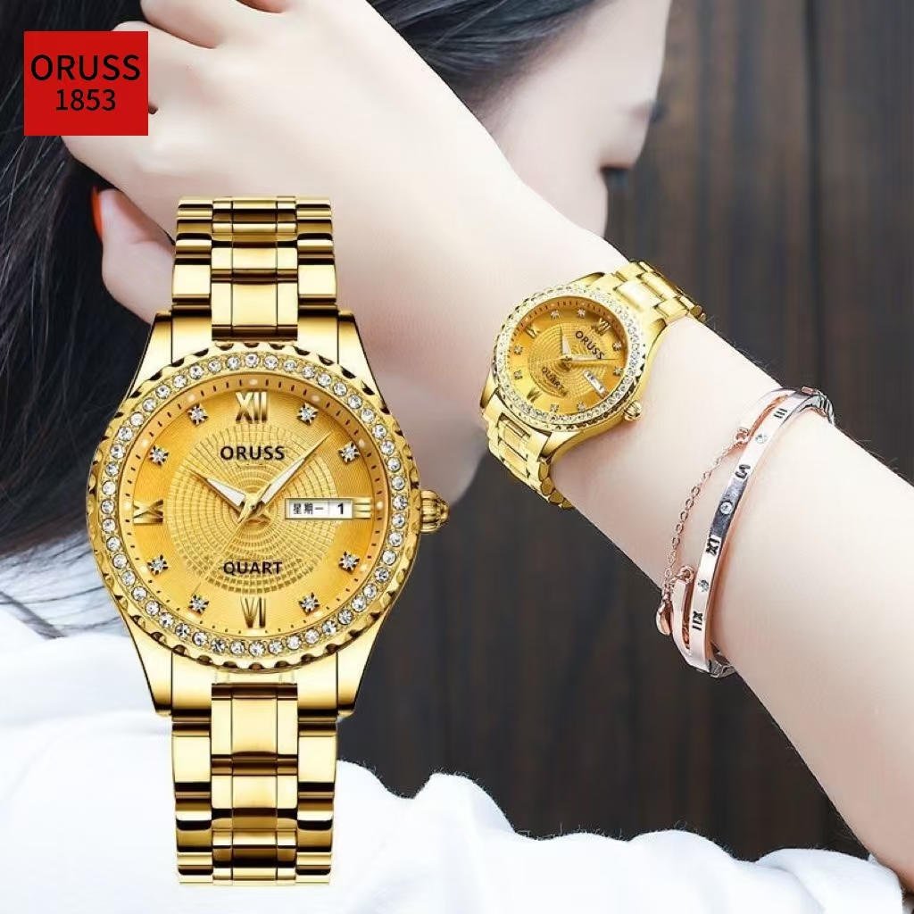 ORUSS Original Women Stainless Steel Dual Calendar Luminous Waterproof ...