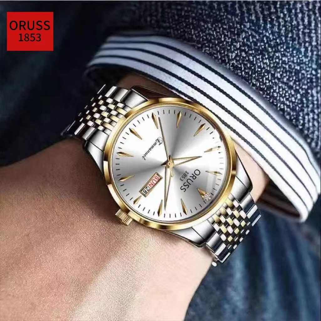 ORUSS Original Men Stainless Steel Waterproof Business Luxury Dual ...