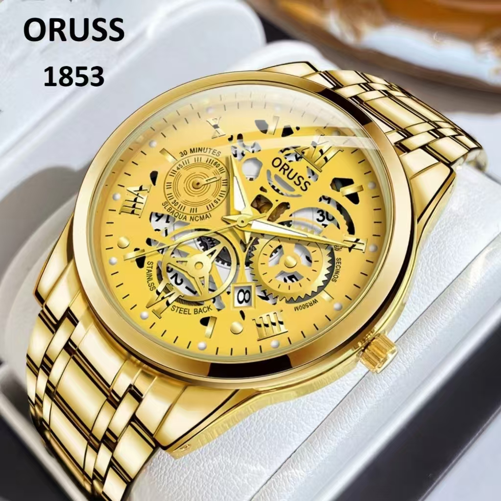 ORUSS Original Men Luxury Hollow Stainless Steel Waterproof Gold ...
