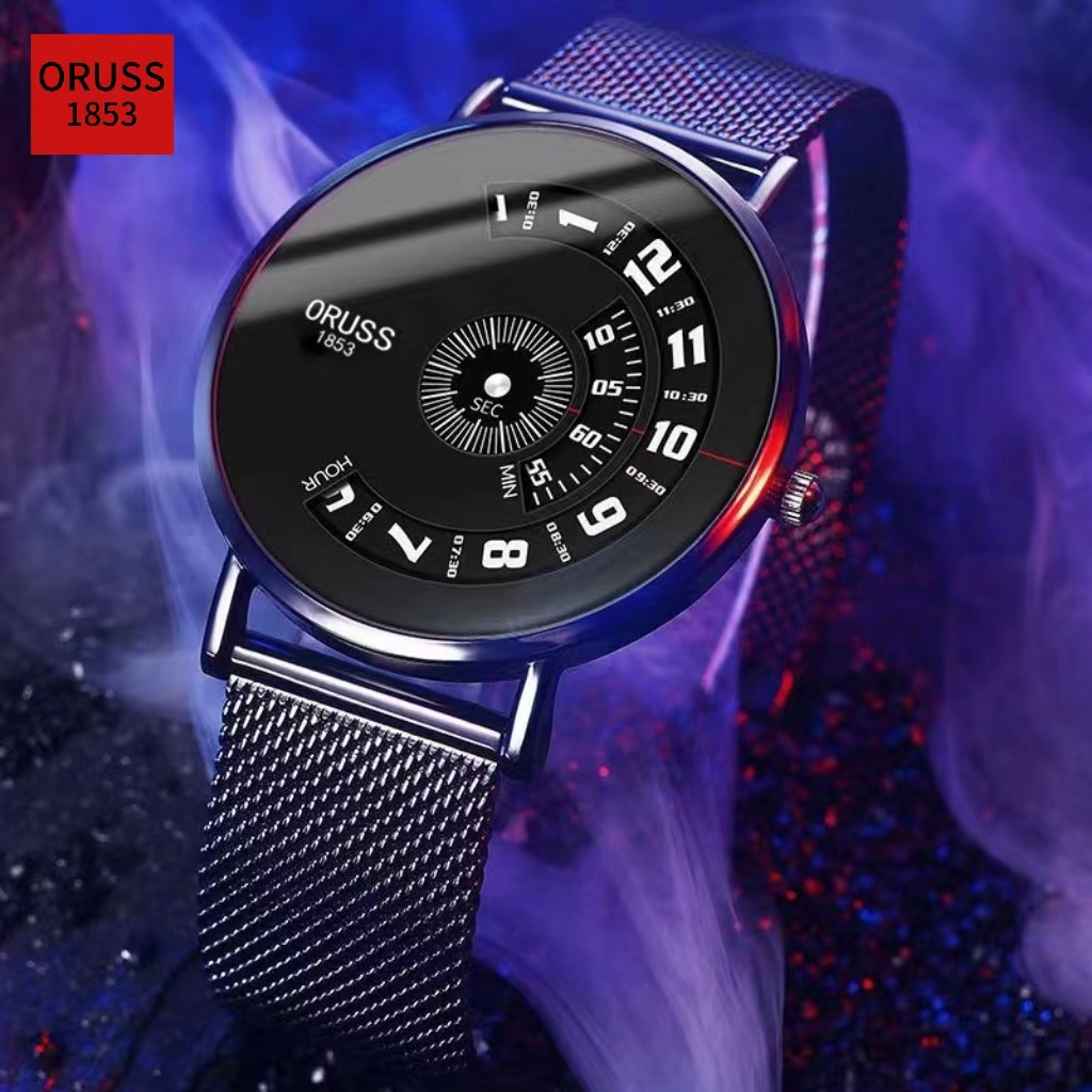 ORUSS Original Men Stainless Steel/Leather Unique Fashion Sport Analog ...