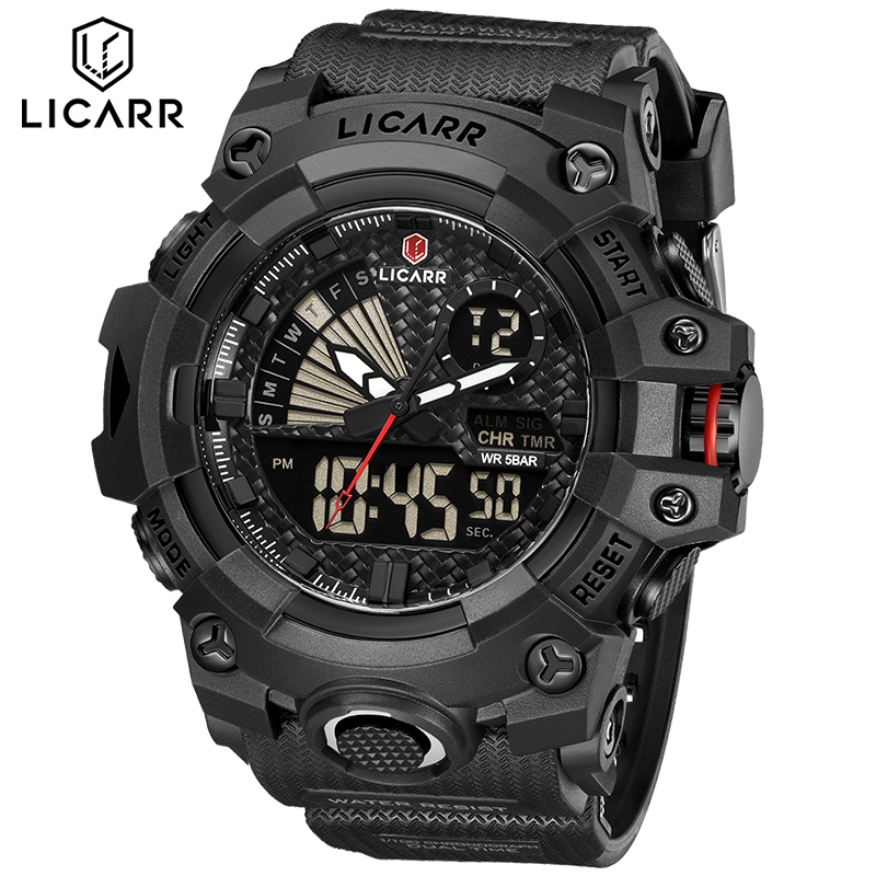 LICARR Men's Brand Watch Dual Display Date Earthquake Resistance ...