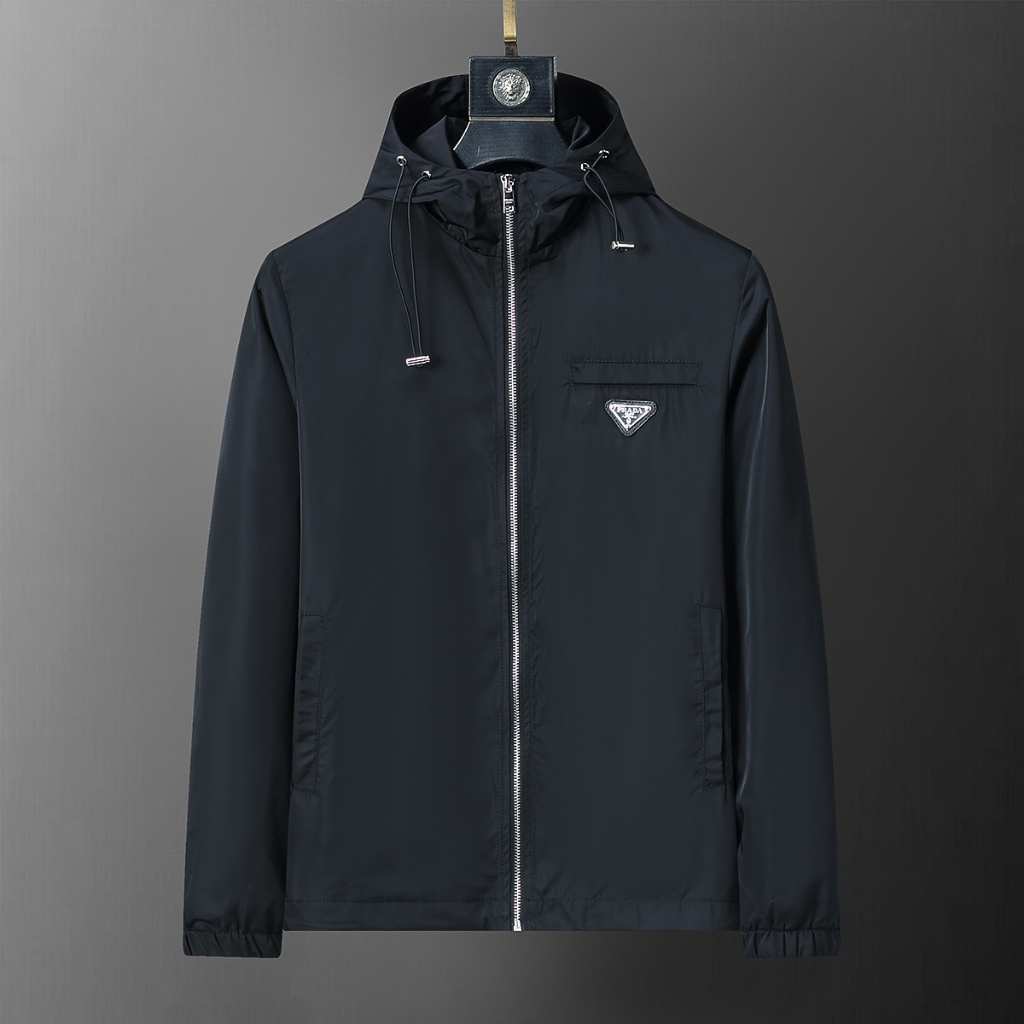 Prada Men's Triangle Logo Letter Long Sleeve Hooded Jacket | Shopee ...