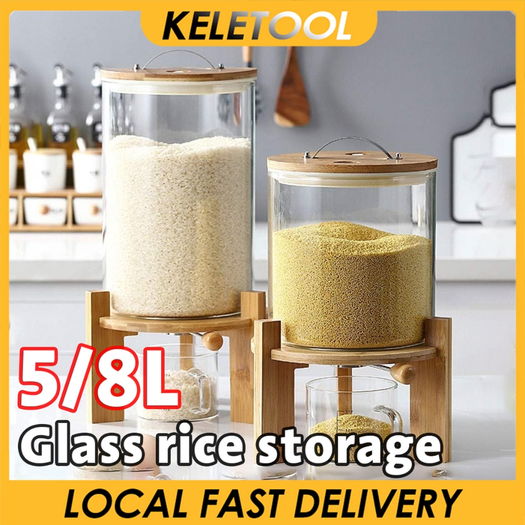 🔥Ready Stock🔥5L 8L glass rice dispenser rice jar storage container ...