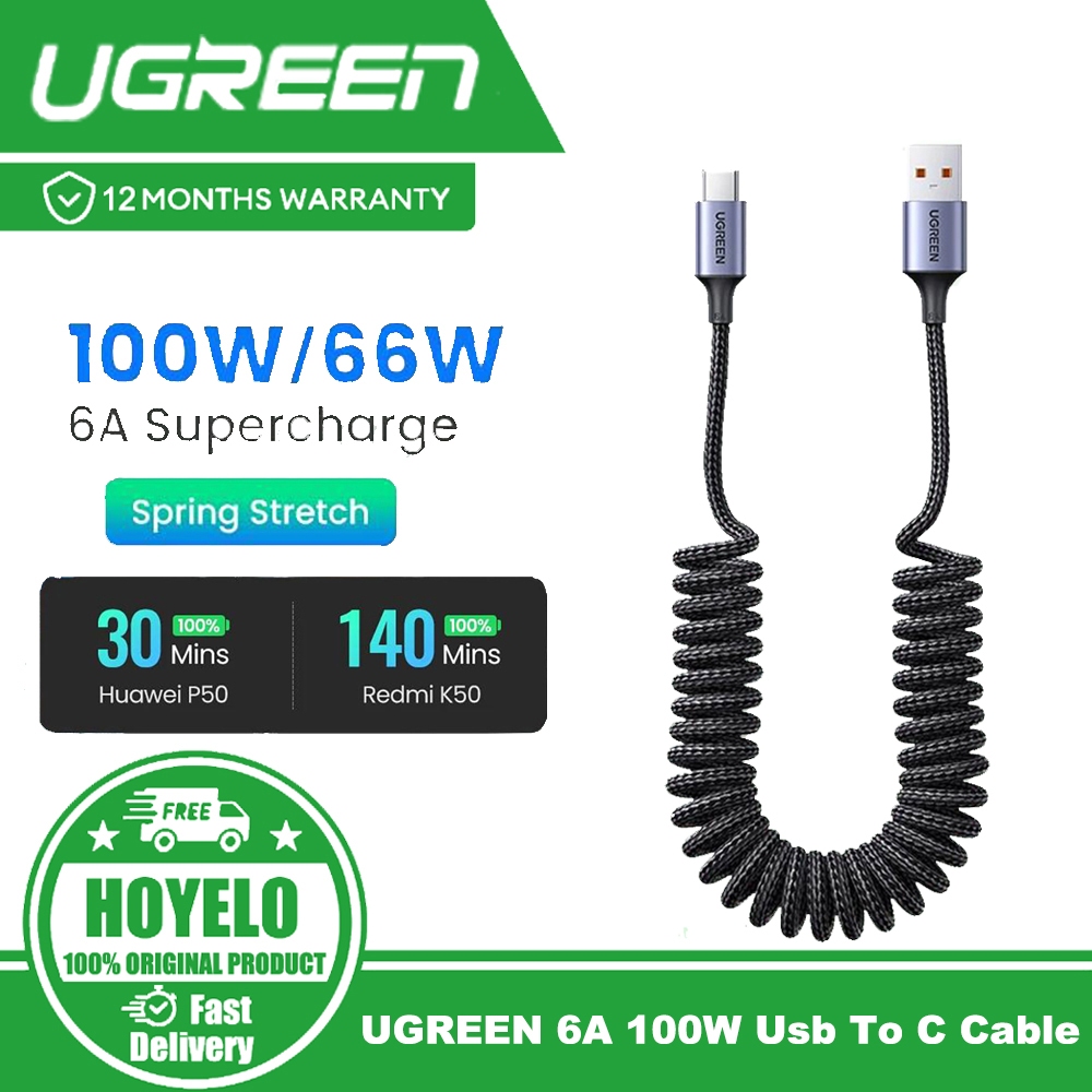 UGREEN 6A 100W Usb To Type C Cable For Huawei Spring Pull Telescopic ...