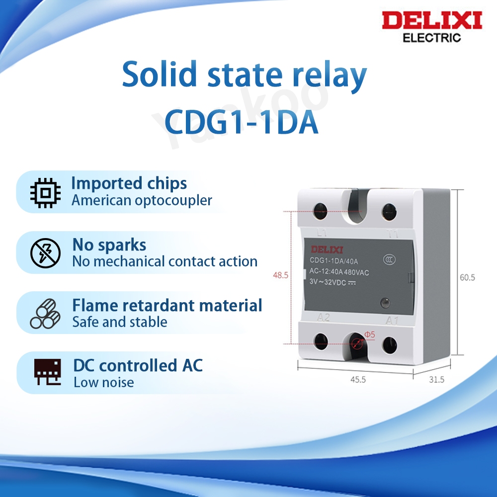 Delixi Solid State Relay CDG1-1DA 10A/15A/20A/25A/30A/40A/60A/80A Single Phase DC Control AC ...