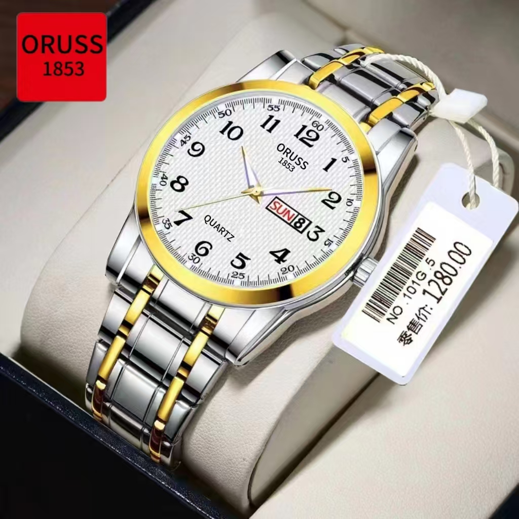 ORUSS Original Men Stainless Steel Luxury Dual Calendar Waterproof ...