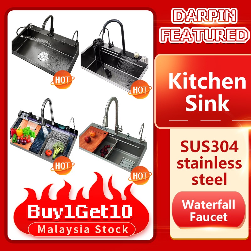 🔔Ready stock 🔔Sink SUS 304 stainless steel kitchen sink waterfall ...