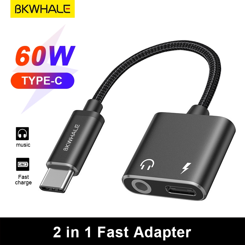 BKWHALE 2 In 1 Type-C To 3.5mm Jack Aux Audio Headphone Adapter cable ...