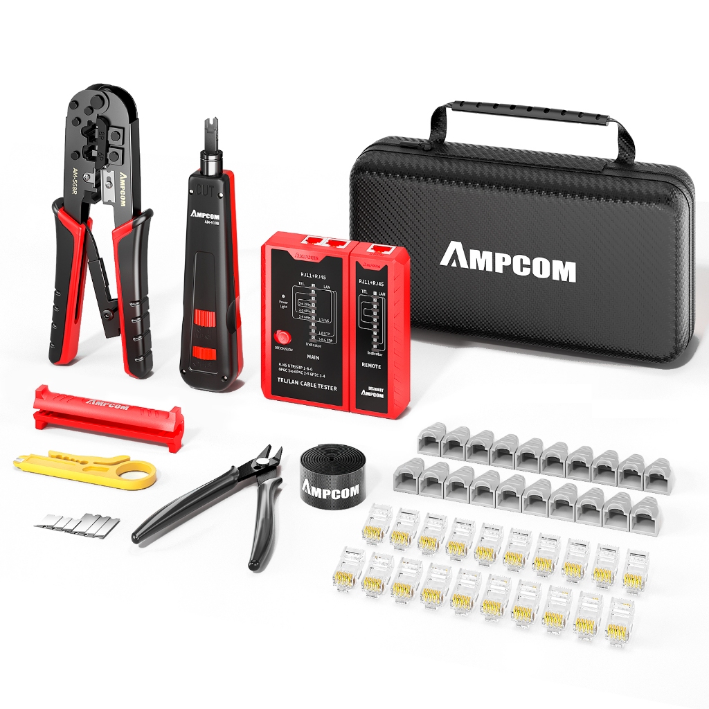 AMPCOM Ethernet Crimping Tool Kit for CAT6/CAT5e RJ45 Connector with ...