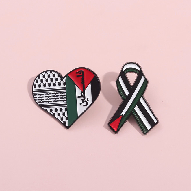 Ribbon Heart Brooch Pins Symbol of Freedom Heart-shaped Brooch Metal ...