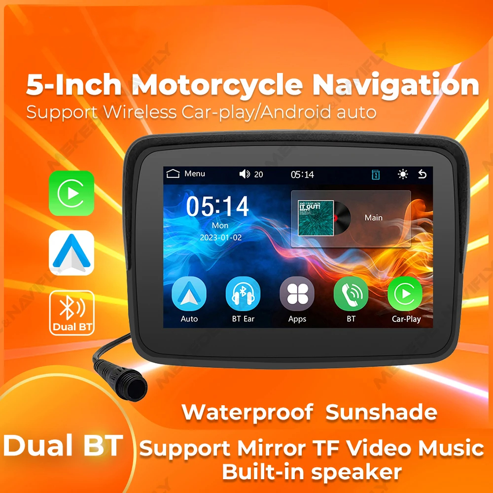 5 Inch Motorcycle IPX7 Waterproof Carplay Display Screen Portable ...