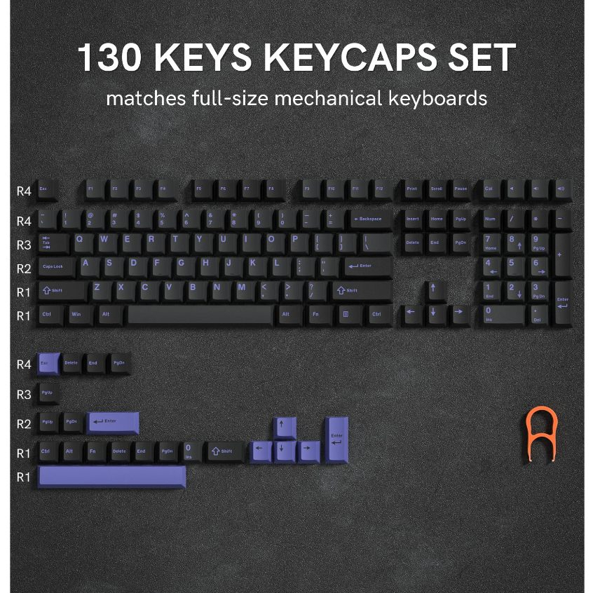 WOMIER 130 Keys Double Shot PBT Keycaps Black Purple Cherry Profile ...