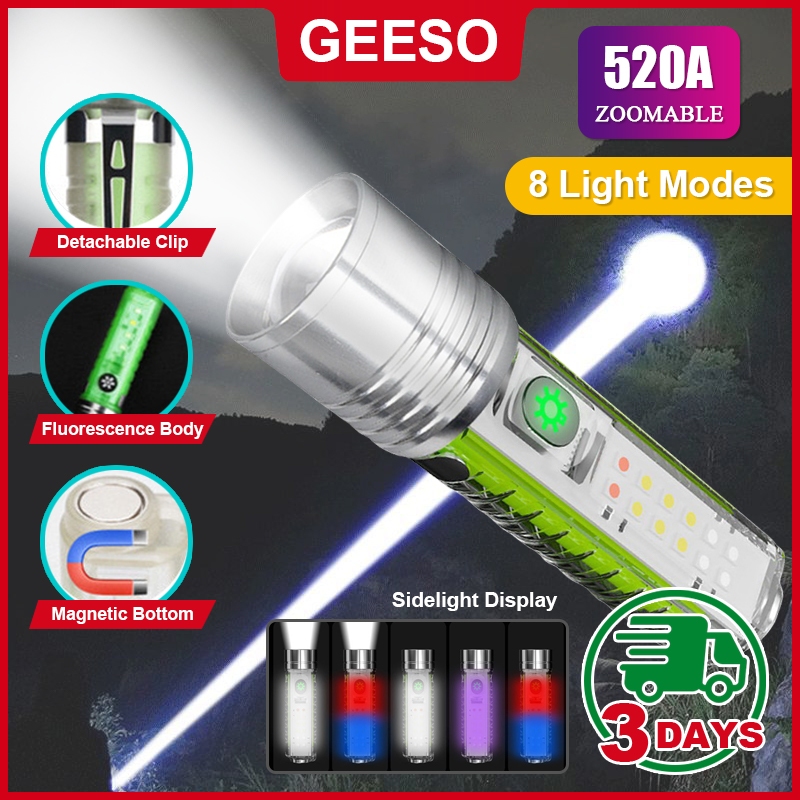 GEESO Zooming Flashlight 520A LED Zoomable Flashlight With Sidelight ...