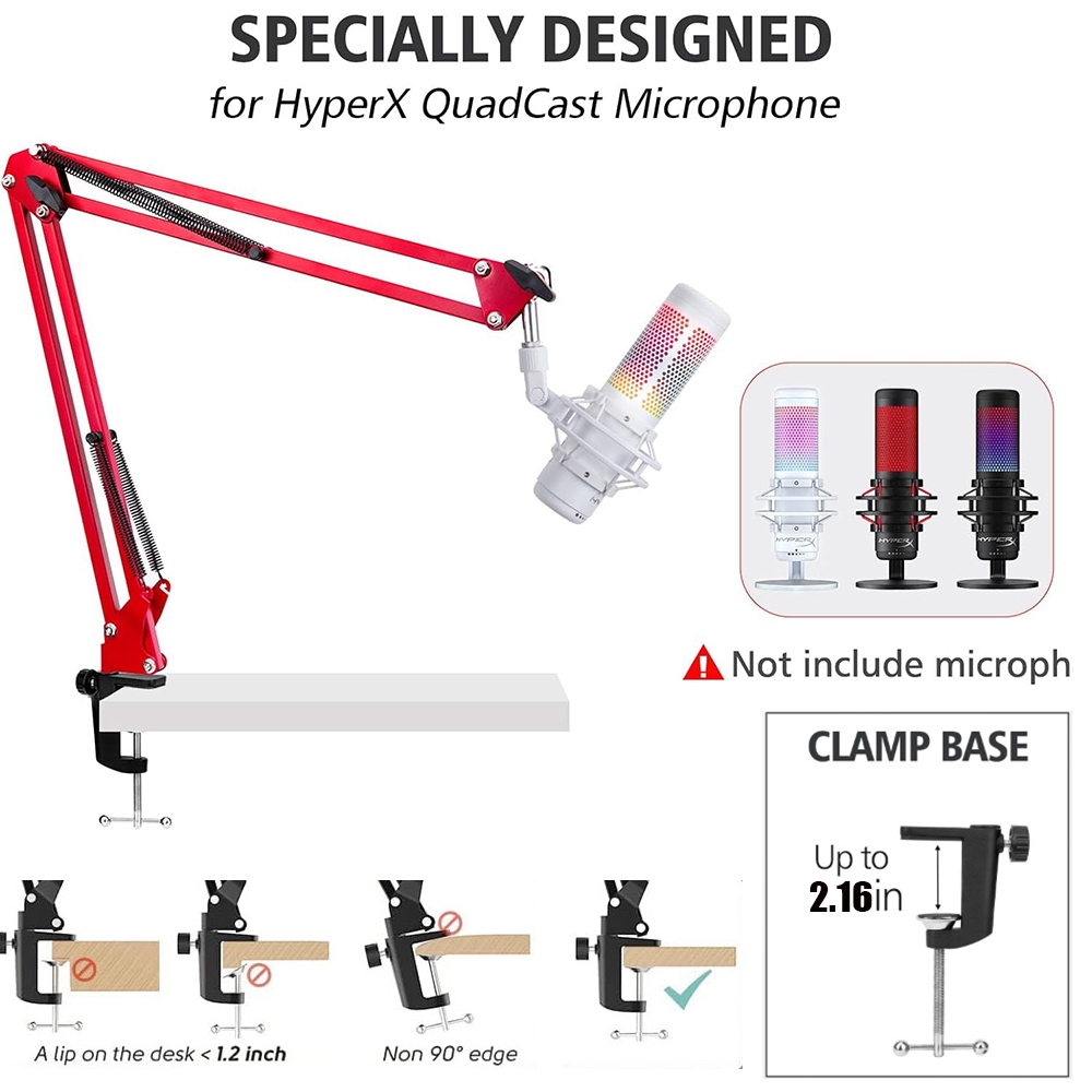 Upgraded Red Boom Arm for HyperX QuadCast, Professional Adjustable ...