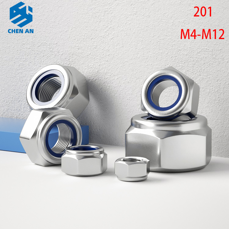 M4 M5 M6 M8 M10M12 Nylon Lock Nut 201 Stainless Steel Hex Hexagon ...