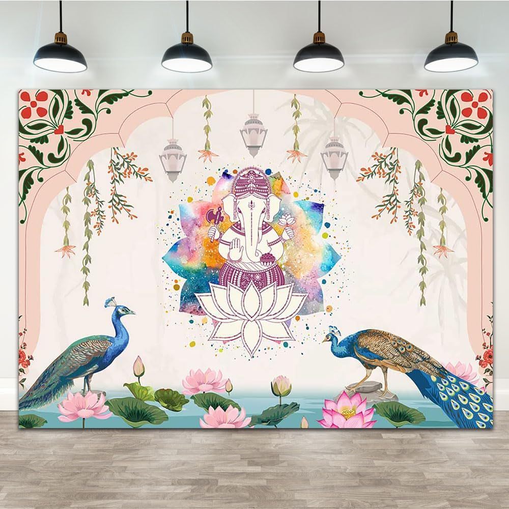 5x3ft India Traditional Backdrop Peacock Lotus Watercolor Pink ...