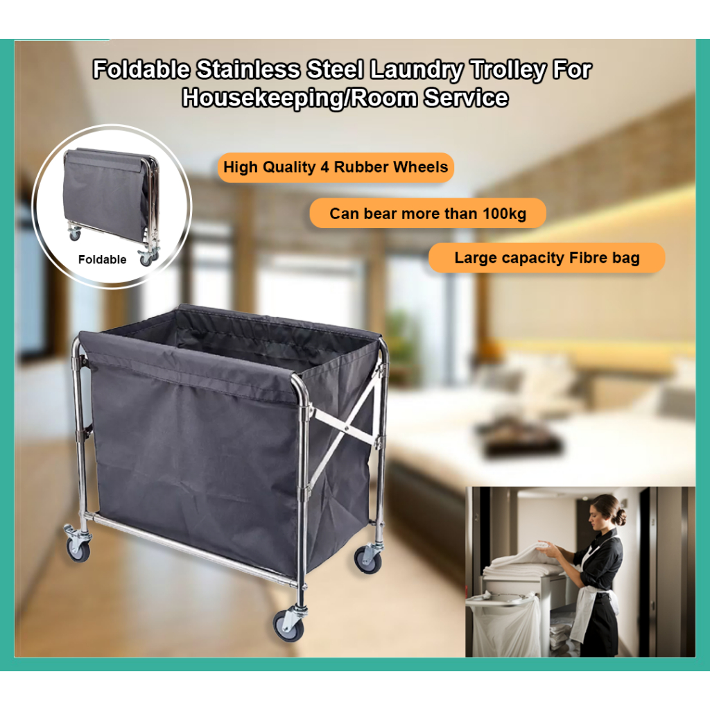 Stainless Steel Trolley Foldable Linen Laundry Trolley /Hotel ...
