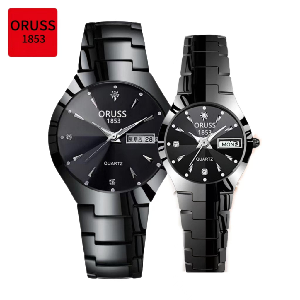 ORUSS 2 Pcs Original Couple Stainless Steel Luxury Dual Calendar ...