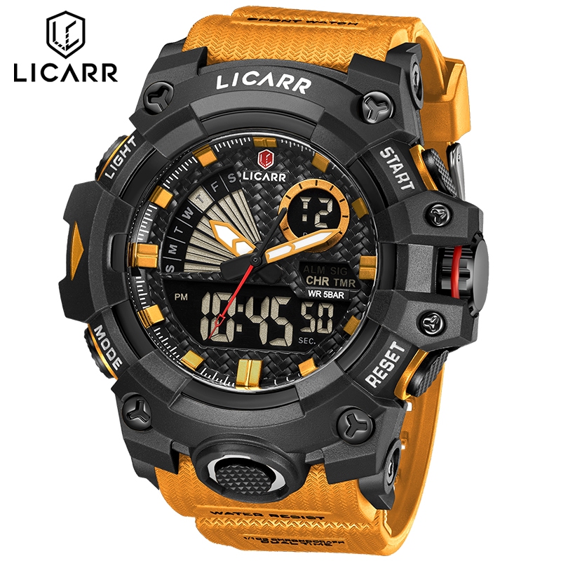 LICARR Top Brand Men's Watch Dual Display Date Earthquake Waterproof ...
