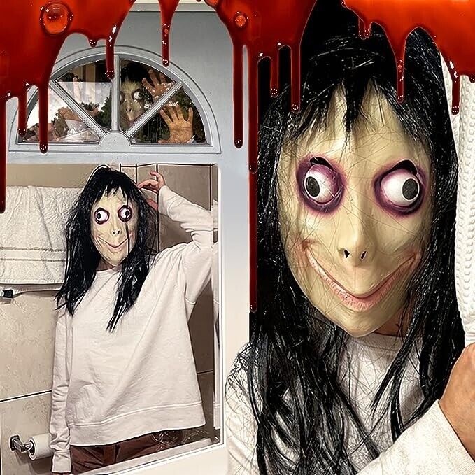 Halloween Horror With Long Hair Mask Funny Mask V-shaped Mouth Mask ...