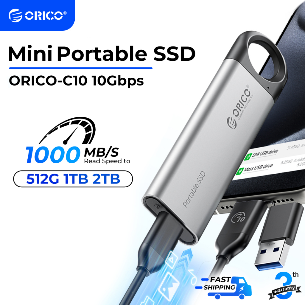 ORICO C10 1TB Mini External Portable SSD Up to 1000MB/s USB-A/C Cable ...