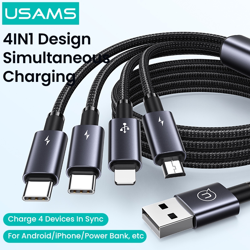 USAMS USB 4 In 1 Nylon Braided USB Fast Charging Cable (1.2M) | Shopee ...