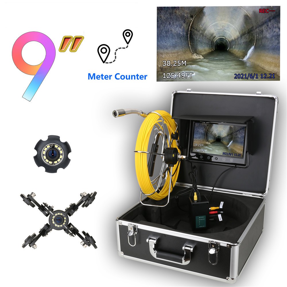 9” monitor Meter Counter Sewer Drain Pipeline Pipe Inspection Camera ...