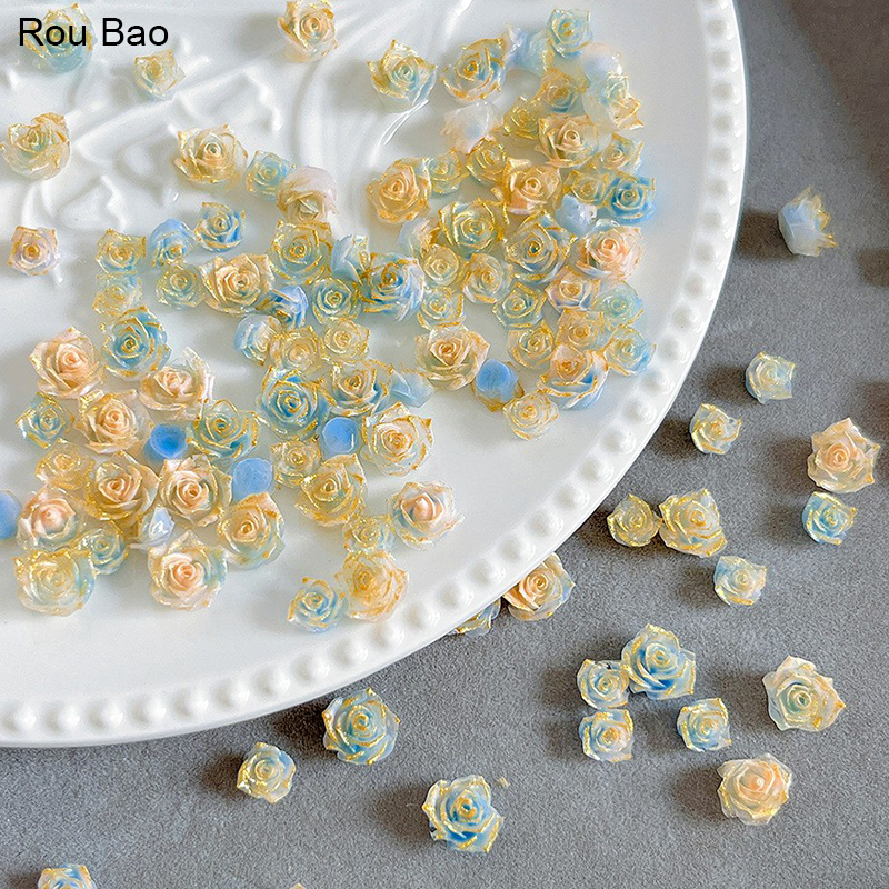 Rou Bao 50pcs Nail Dunhuang Double Colored Camellia Glitter Rose Flower ...