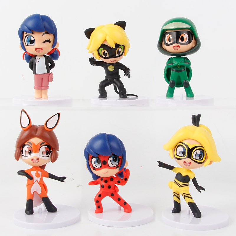 Anime Miraculous Ladybug Cat Noir Miniature Figures Queen Bee Rena ...