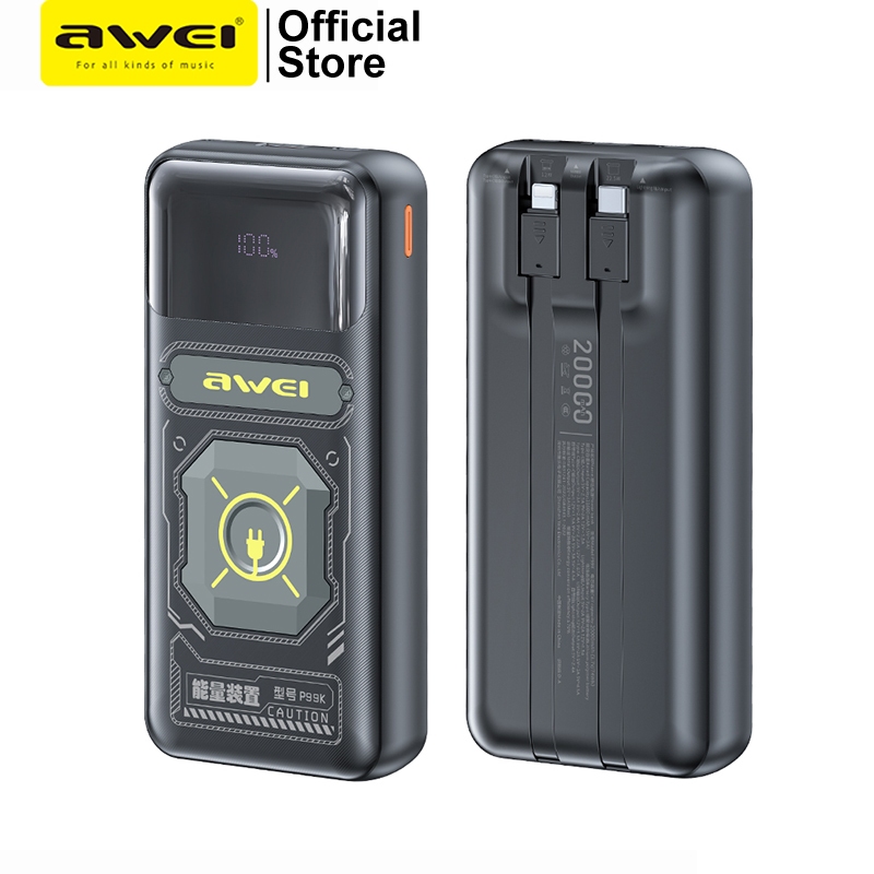 Awei P99K Powerbank 10000mah Fast Charging 22.5W Built In Dual-Cable ...