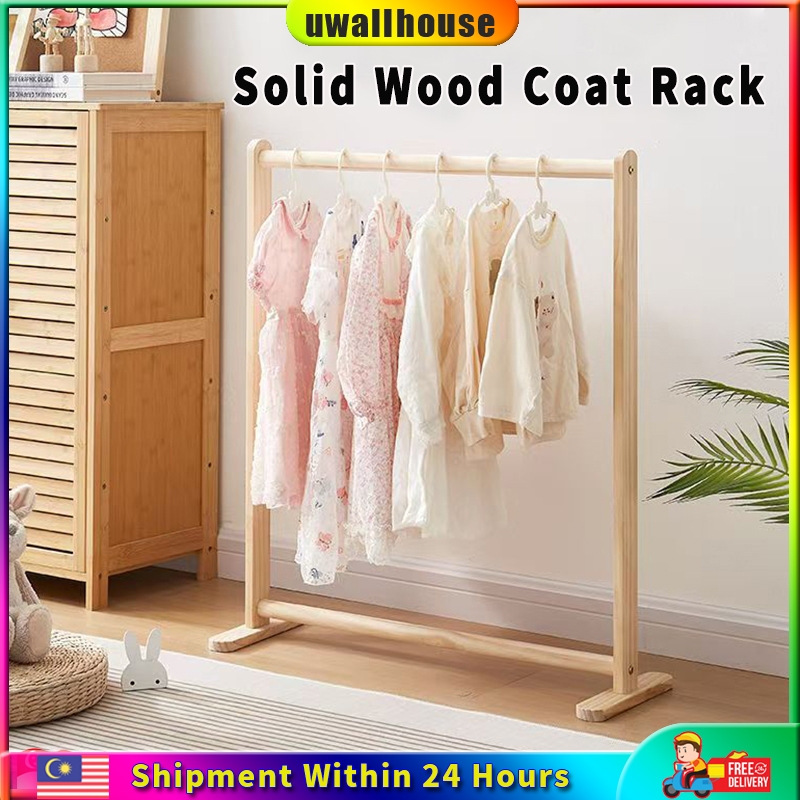 【High Quality】Solid Wooden Clothes Rack Floor Coat Rack Small Hanging ...