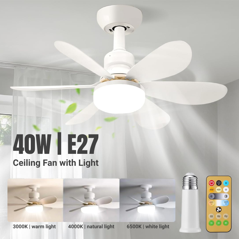 3 Colors Ceiling Fan with Light 3-Speeds Led Bulb Lights for Bedroom ...