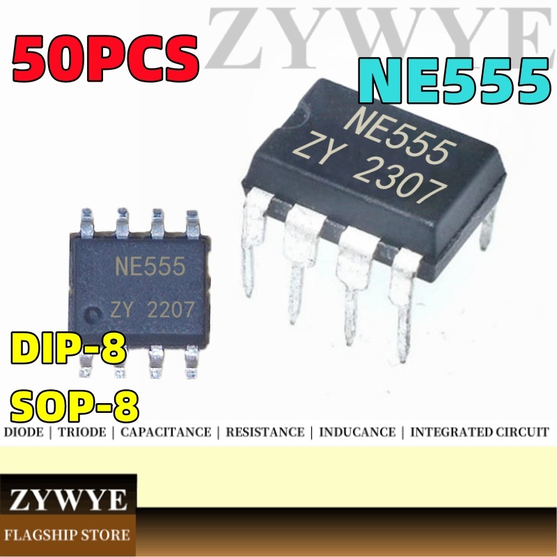 50pcs NE555 NE555P NE555N In-Line DIP8 Timer Chip 555 Chip IC Integrated Circuit NE555DR Patch ...