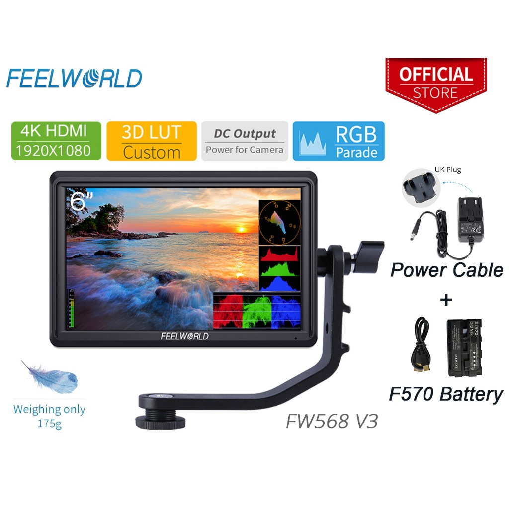 FEELWORLD FW568 V3 Upgrade 6 Inch Camera Field Monitor with 4k HDMI ...