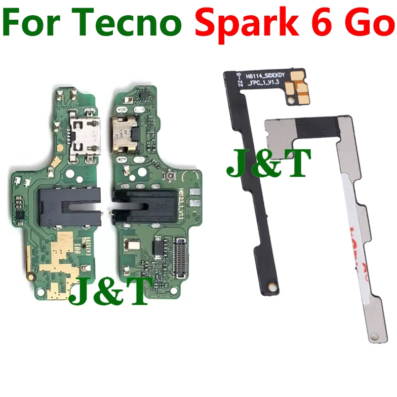 For Tecno Spark 6 Go Power Volume Flex Button Switch USB Charger ...