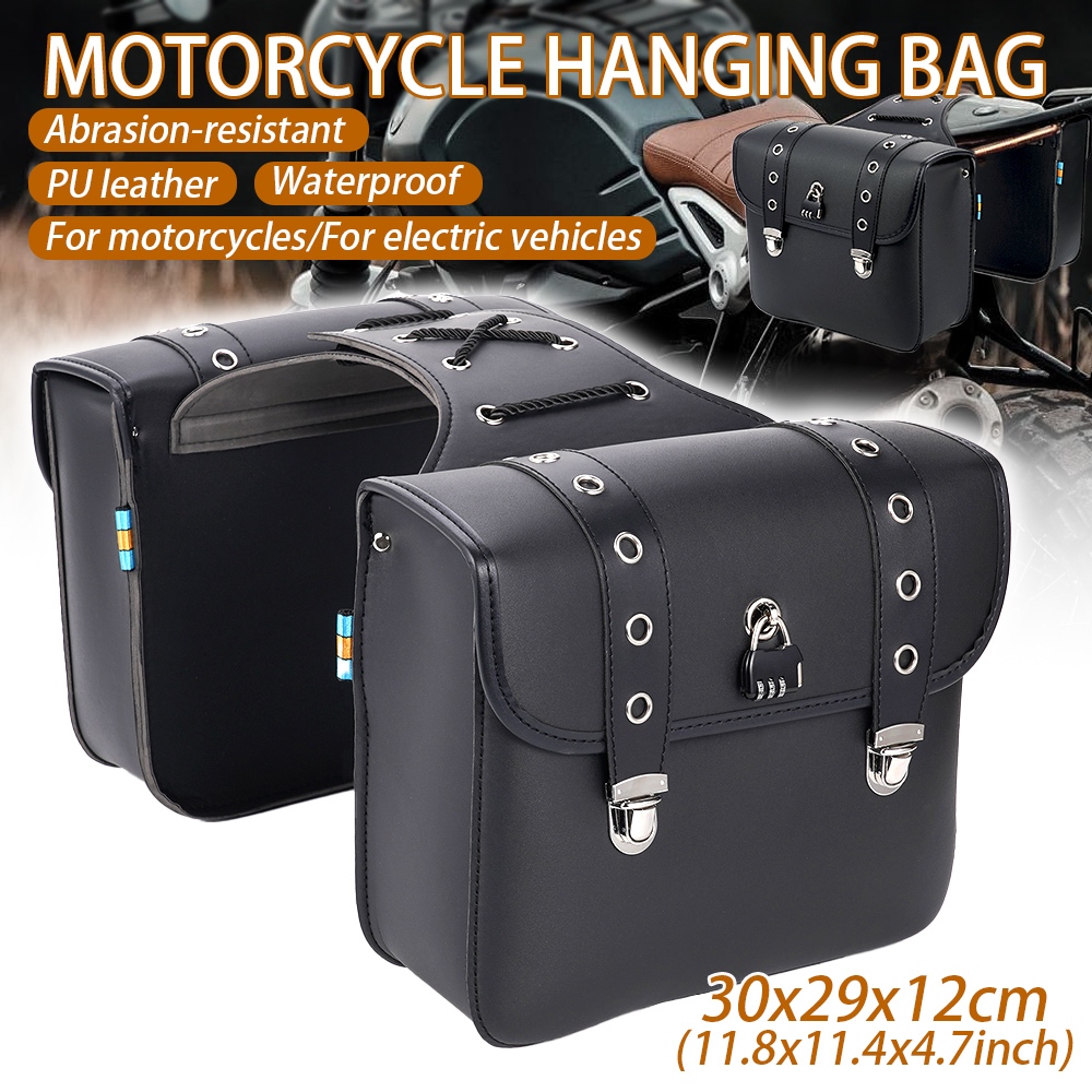 A Pair Of Motorcycle Universal Saddle Bags Black Lockable Waterproof ...