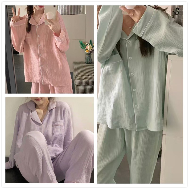 Korean Fashion Women Cotton Pyjamas Set Sleepwear Female Long Sleeves ...