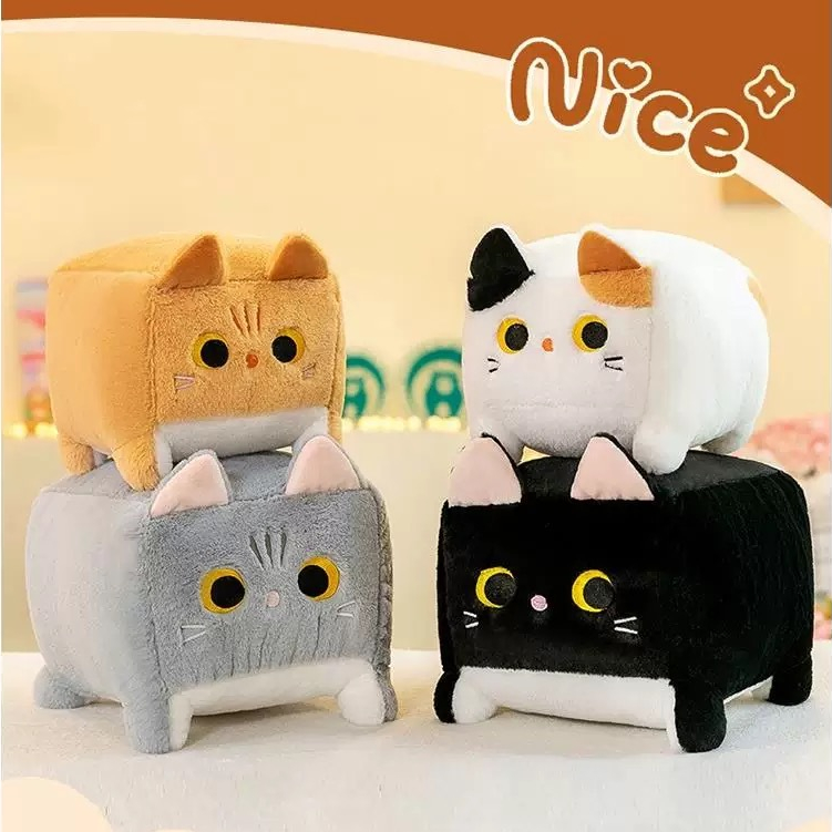 Patung kucing Cute cat plushie square cat stuffed toy kid birthday gift ...