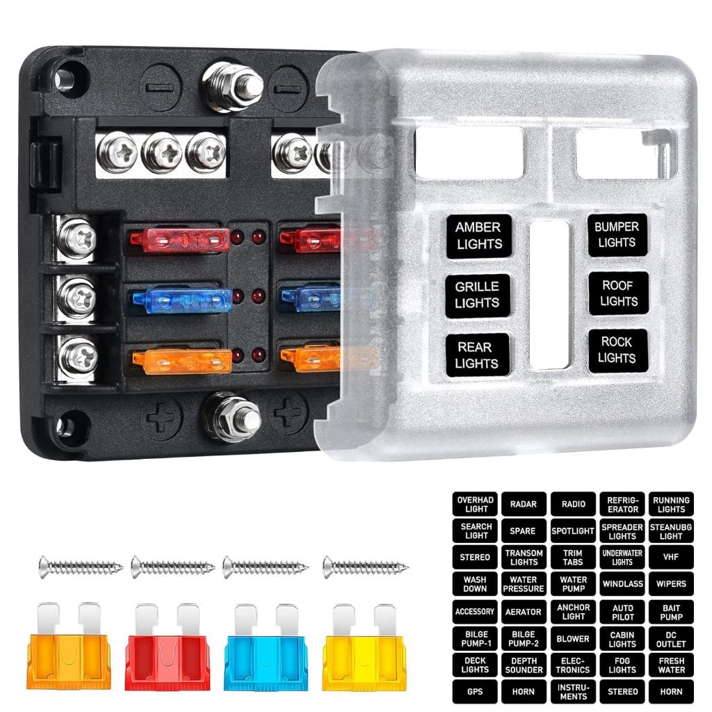 6-Way Marine Fuse Block,Waterproof 12v Fuse Block with LED Indicator ...