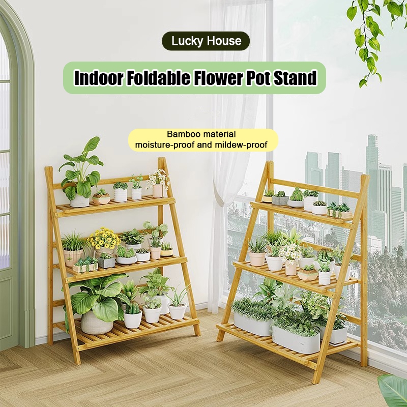【Ready Stock】2,3,4 Tier Bamboo Flower Garden Rack Rak Pasu Bunga Flower ...