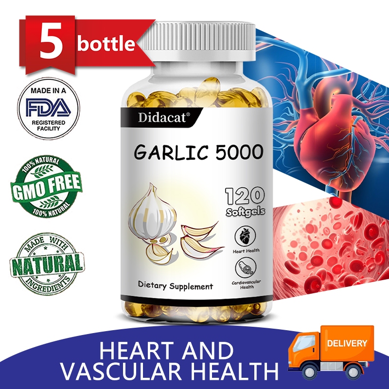 Garlic Oil Extract 5000 mg Capsules, Supports Cardiovascular Health ...