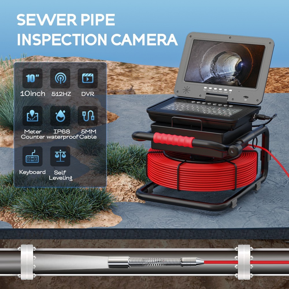 Sewer Pipe Inspection Camera Endoscope 10'' Screen + Video Record ...