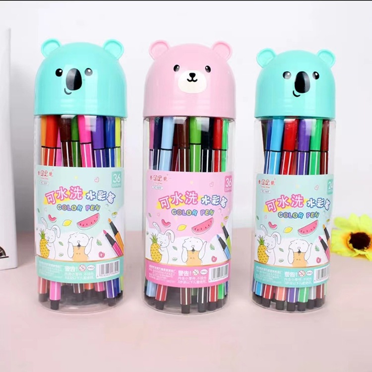 DIY Cartoon Color Pencil 12/24 Color Watercolor Pens Set Kindergarten ...