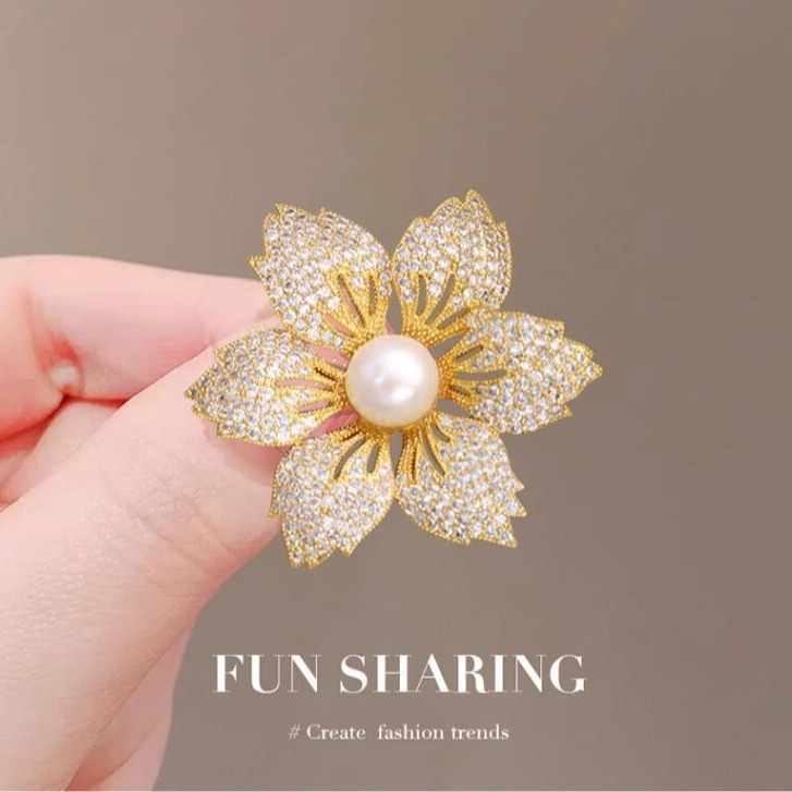 Flower Flashing Diamond Bauhinia Full Diamond Pearl Sunflower Brooch ...