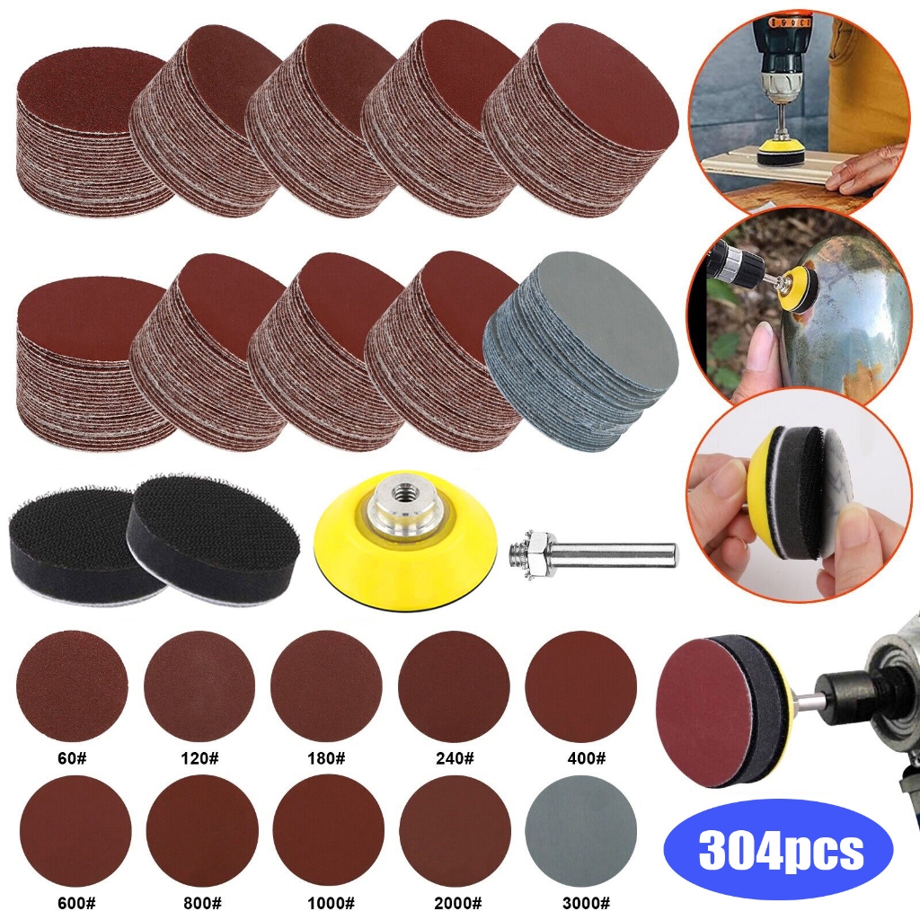 300Pcs 2Inch/50mm Disc Sandpaper Set Self-adhesive Flocking Sandpaper ...