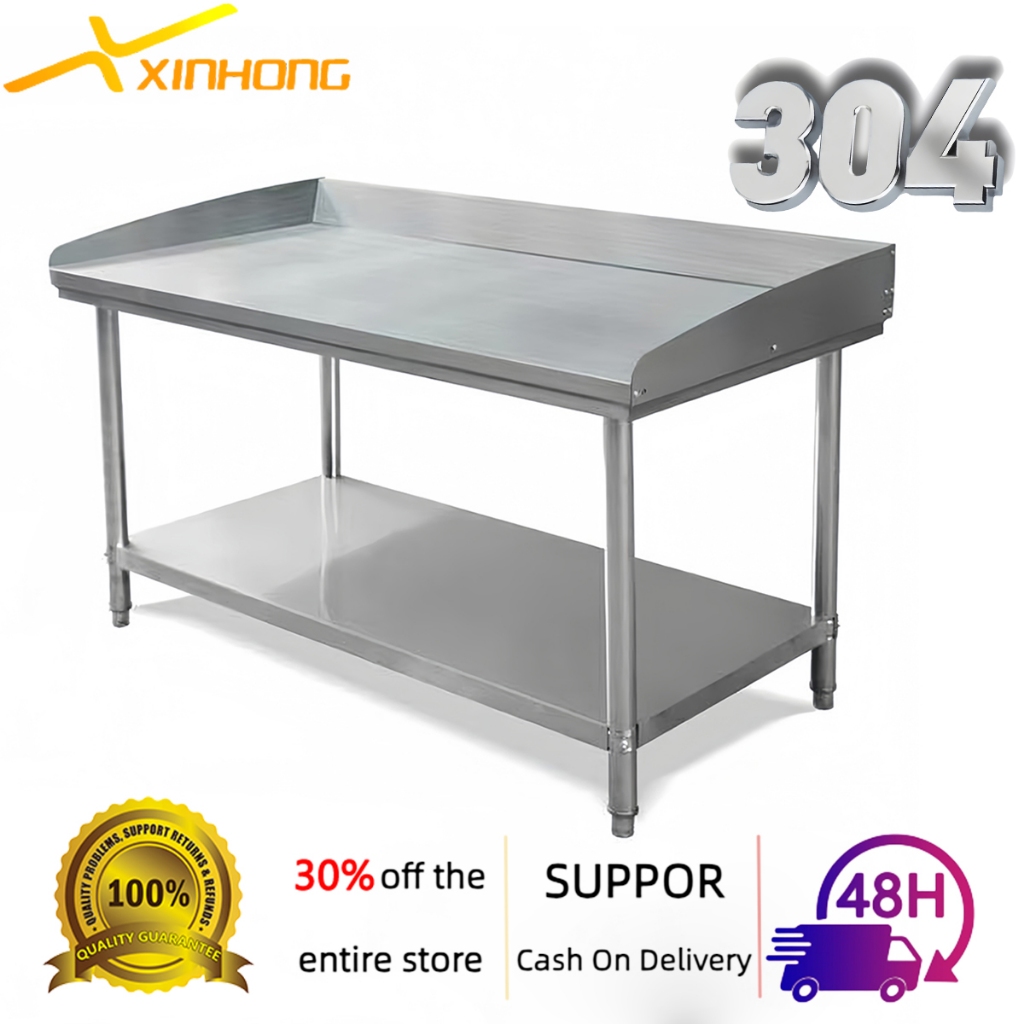 2-Layer Table 304 Stainless Steel Workbench In Home Kitchen Cutting ...