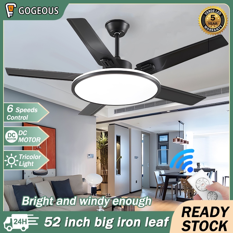 Nordic Ceiling Fan With Light 42/52 Inch 5 Blades Tri Color DC Motor ...