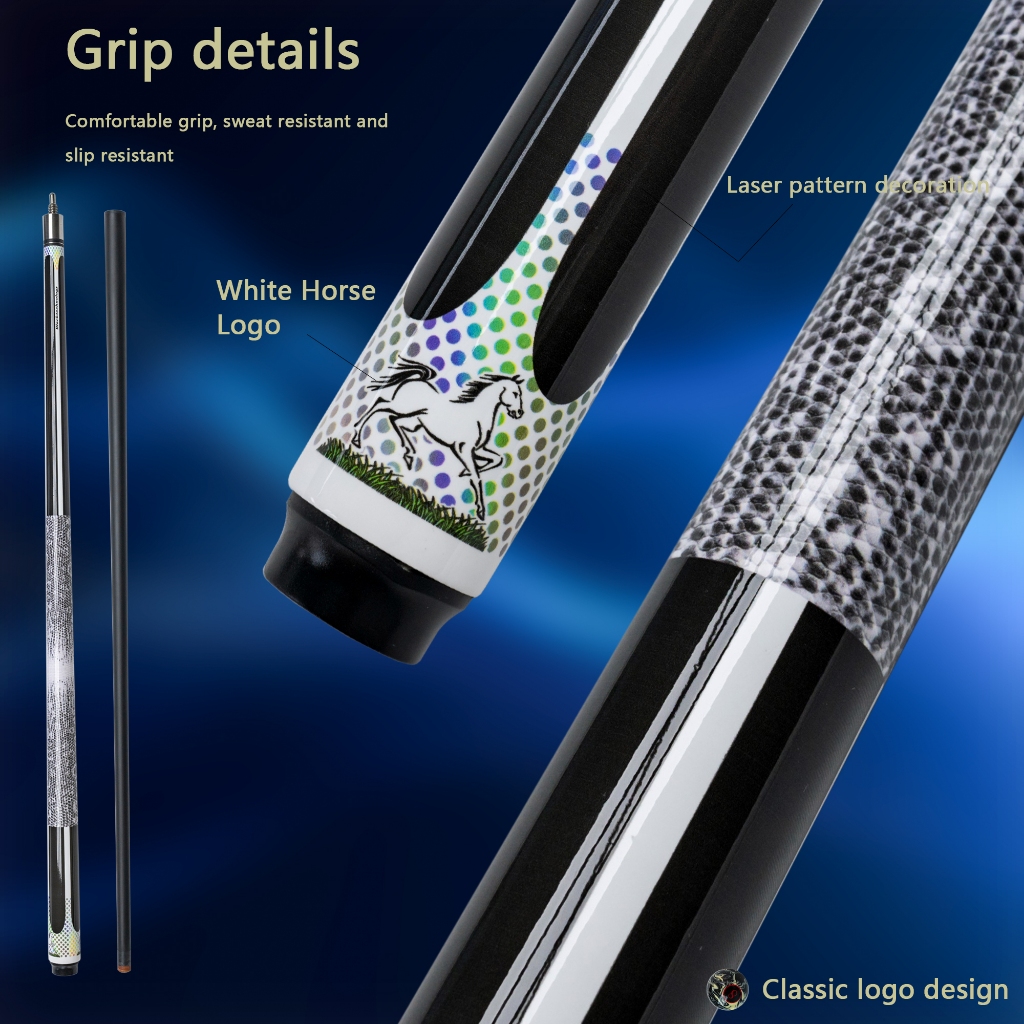 High-End White Horse Snake Pattern Composite Carbon Pool Cue - American ...