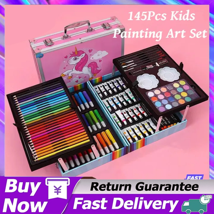 Suitcase Box 145pcs Kids Drawing Art Set Painting Pen Colour Pencils ...